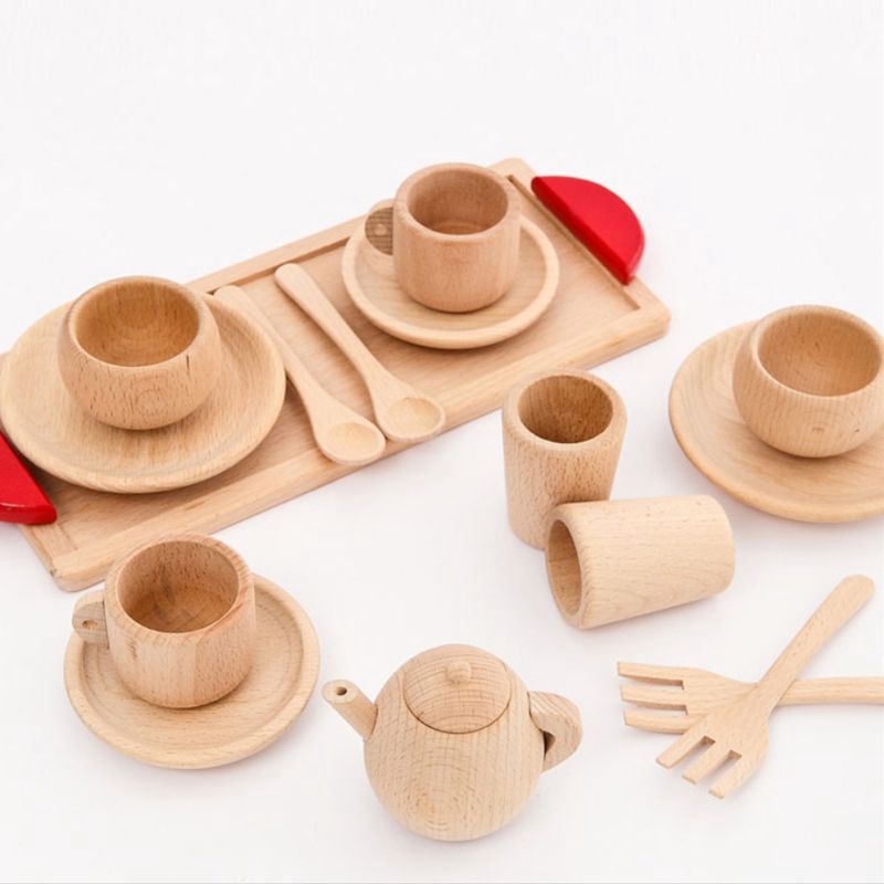 cind 1Set Wooden Tea Pot Tea Cup Kids Toys Teatime Play Toy Dollhouse ...