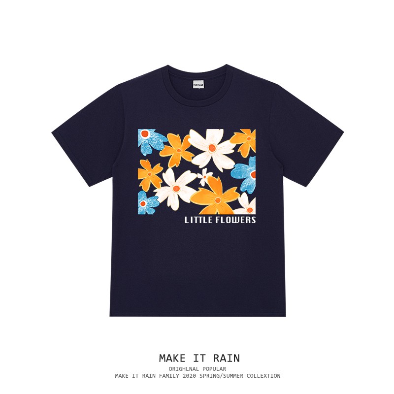 T-shirt Man tee Makeitrain ins flower printed half-sleeved t-shirt cute ...