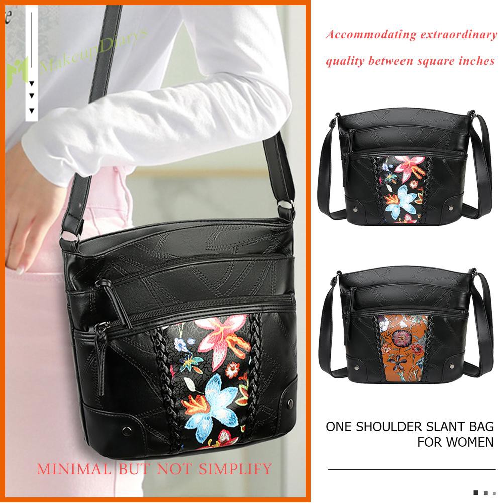 Multi Pocket PU Splicing Shoulder Bag Women Print Zipper Crossbody ...