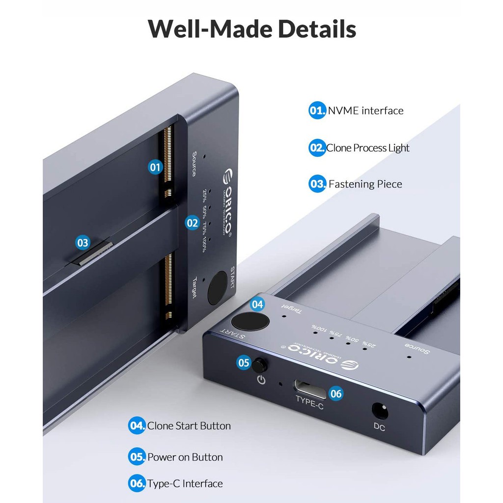 Orico Dual Bay M.2 NVME SSD Enclosure Offline Clone USB C 3.1 Gen2 10GBPS สําหรับเครื่องอ่าน ...