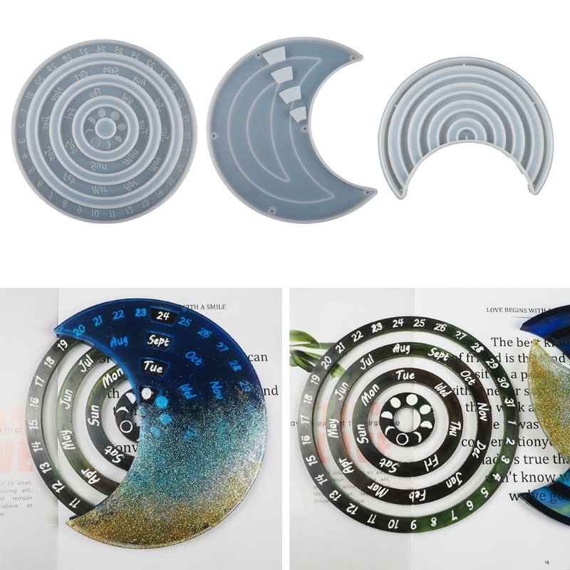 J 3Pcs DIY Perpetual Calendar Resin Mold Rotatable Circular Wall ...