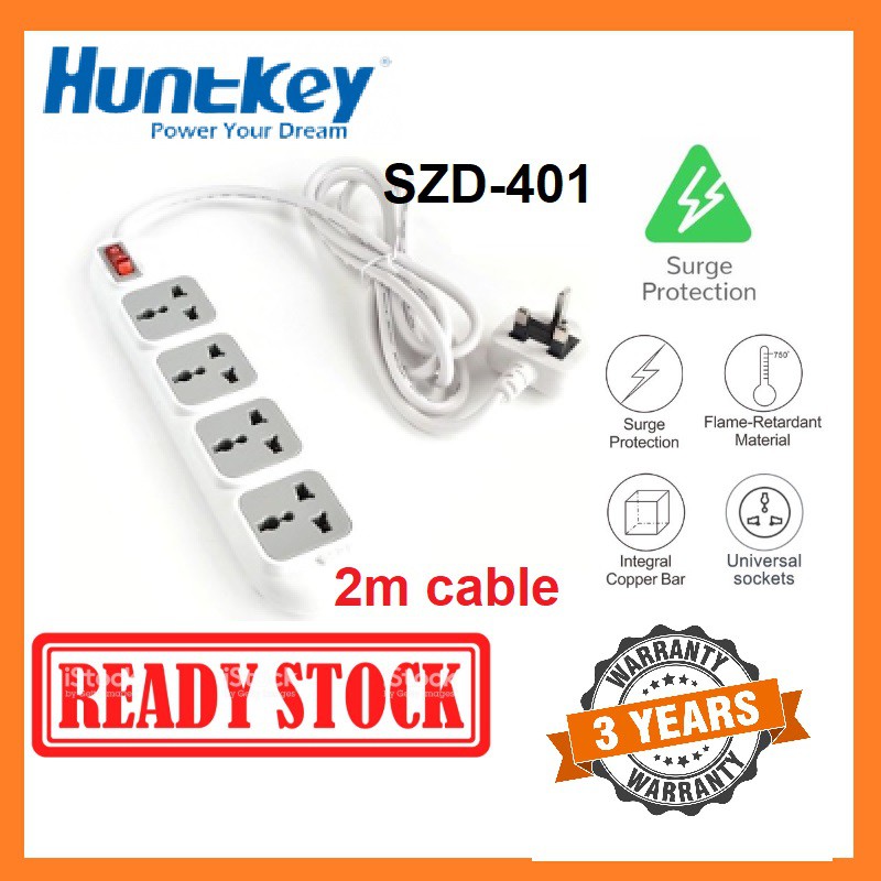 ORIGINAL HUNTKEY SZD401 POWER STRIP SURGE PROTECTOR UNIVERSAL 4 AC ...