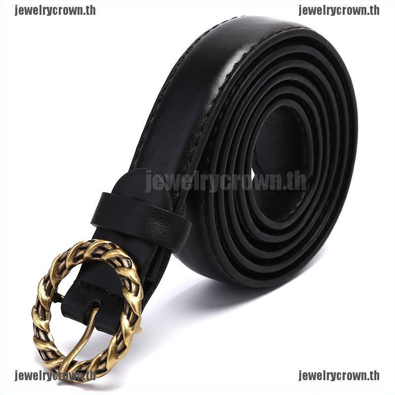 Crown Grass weave Round Buckle Belt Female Gold Black Waist Belts Women ...