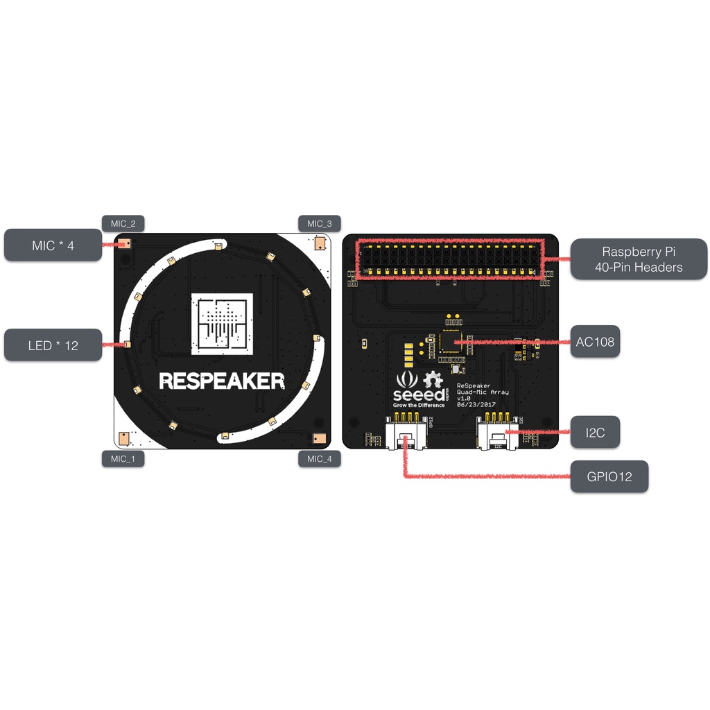 DIYMORE Respeaker 4-Mic Array สําหรับ Raspberry Pi Ai แผ่นบอร์ดโมดูล ...