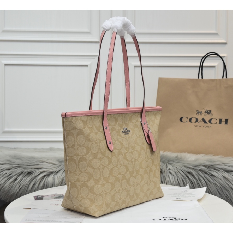COACH Tote VINTAGE PINK 16" F58292 CITY ZIP TOTE IN SIGNATURE COATED ...