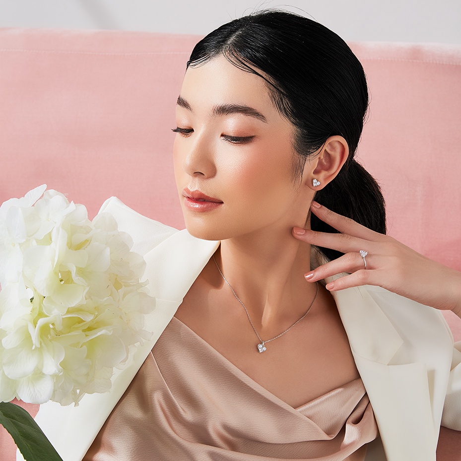 Merii สร้อยคอเงินแท้ 925 ชุบโรเดียม ประดับเพชร CZ ยาว 16 นิ้ว ดีไซน์รูป ...