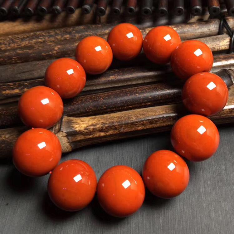 ธรรมชาติ Sichuan Liangshan เปลวไฟรูปแบบ South Red Agate สร้อยข้อมือลูก ...
