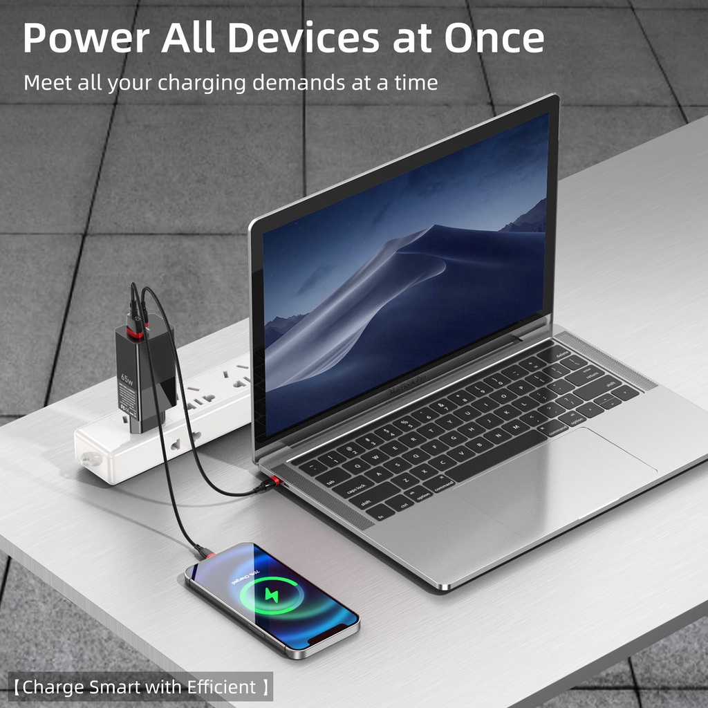 65W Charger GaN Dual Ports for MacBook Laptops iPad iPhone PD USB C ...