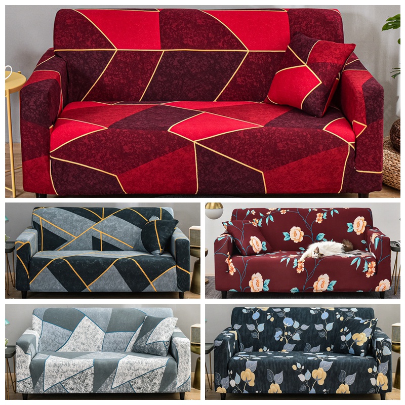 1234 Seater Sarung Sofa Covers Red Abstract Geometry Pattern Sofa ...