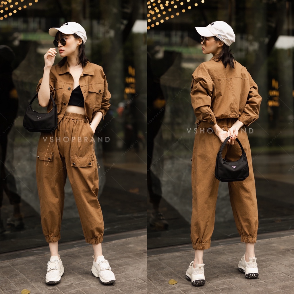 VSHOPBRAND 9026-0 Set แจ็คเก็ตรูดเอวกางเกง ชุดเซ็ตขายาว ชุดไปเที่ยว ชุด ...