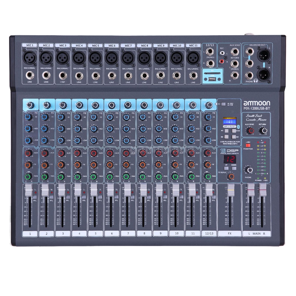 Gd Ammoon Mx-1200Usb-Bt 12-Channel Mixing Mixer Built-In 16 Dsp Effects ...