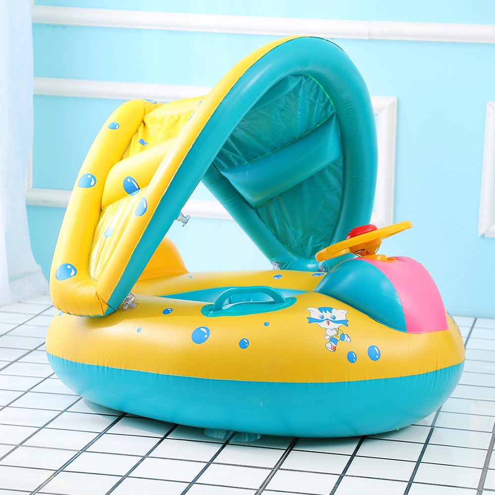 Baby Safe Inflatable Ring Infant Swimming Float Adjustable Sunshade Seat Newborns Bathing Circle ...