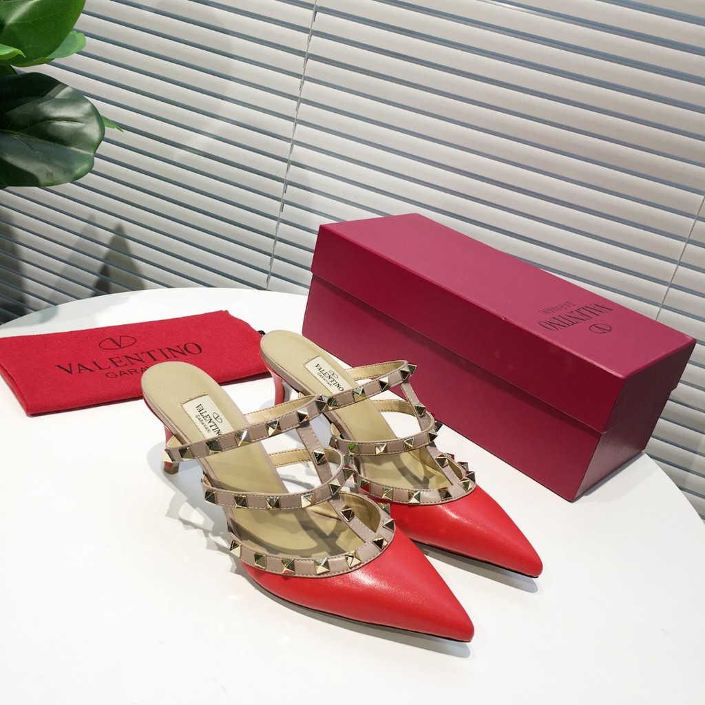 VALENTINO classic rivet tale design high heel shoes red women Korean ...