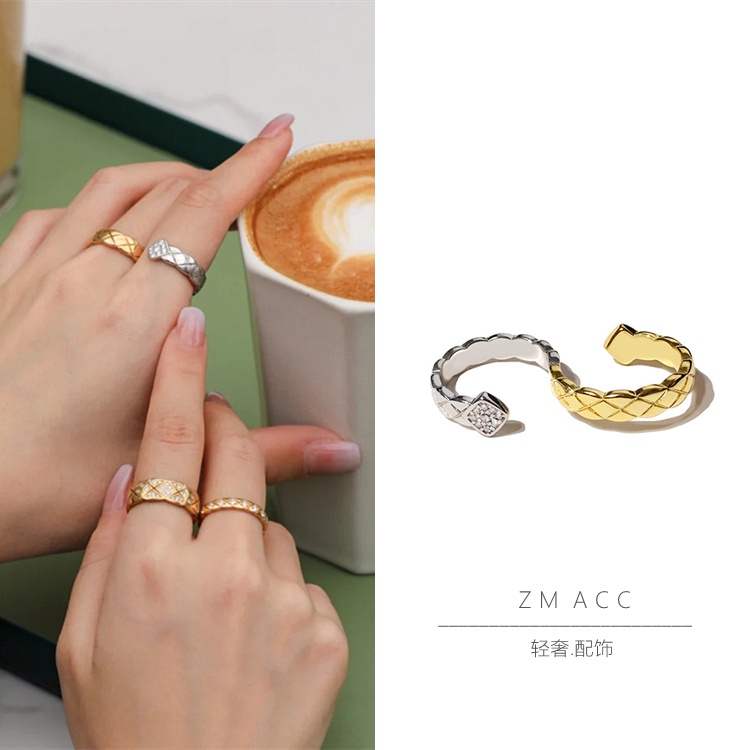 เครื่องประดับแฟชั่น Liu Wen savi เพชรตาข่ายรูปแบบแหวนนิ้วคู่หญิง niche ...