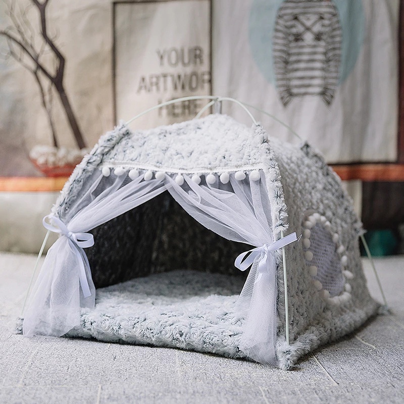 แมวครอกSweet Princess Cat Bed Foldable Cats Tent Dog House Bed Kitten ...