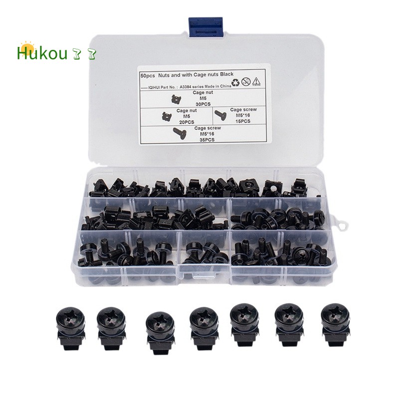 50Pcs M5 12mm Nuts and Screw Screw with Cage Nuts Black for Server Rack ...