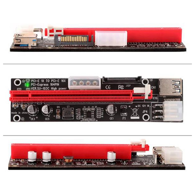 Ver103C 3 In 1 Led อะแดปเตอร์พาวเวอร์ Pci - E Riser Card 4 Pin Sata 15 ...