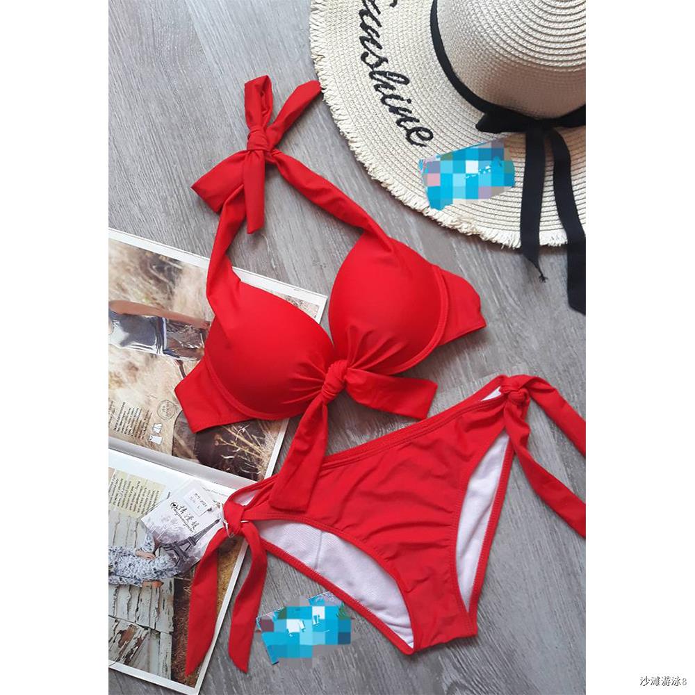 ♟ Swimwear Women Halter Bikini 2020 Summer Sexy Red Black Solid ...