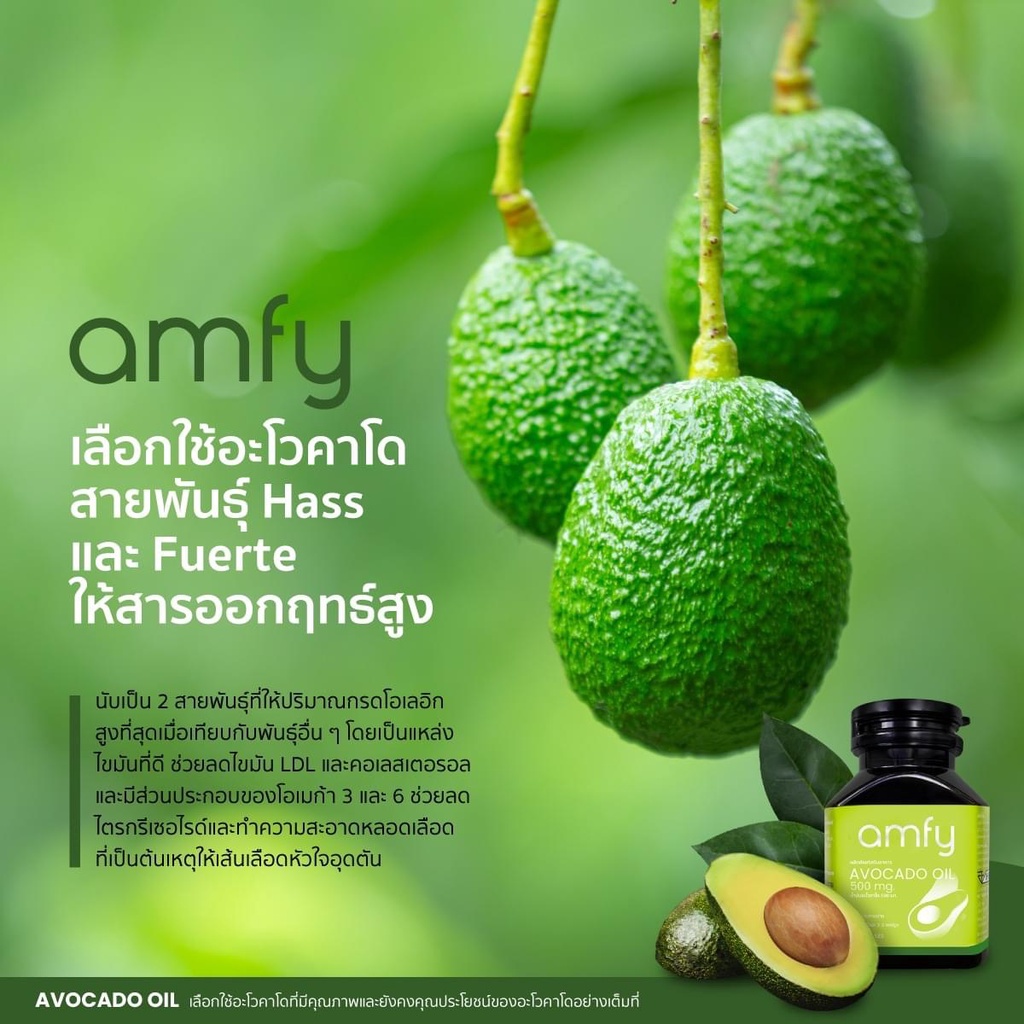Amfy Avocado oil น้ำมันอะโวคาโดสกัดเย็น ผลิตภัณฑ์ช่วยฟื้นฟู ดูแล หัวใจ ...