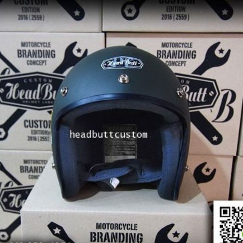 หมวกกันน็อควินเทจ HeadButt ลาย Scramber สีเขียวด้าน - gtautobike - ThaiPick