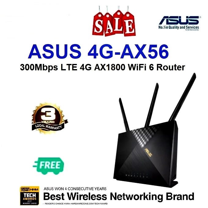 4G Router ASUS (4G-AX56) 4G+ Cat6 AX1800 Dual-Band WiFi 6 LTE รองรับ 4G ...