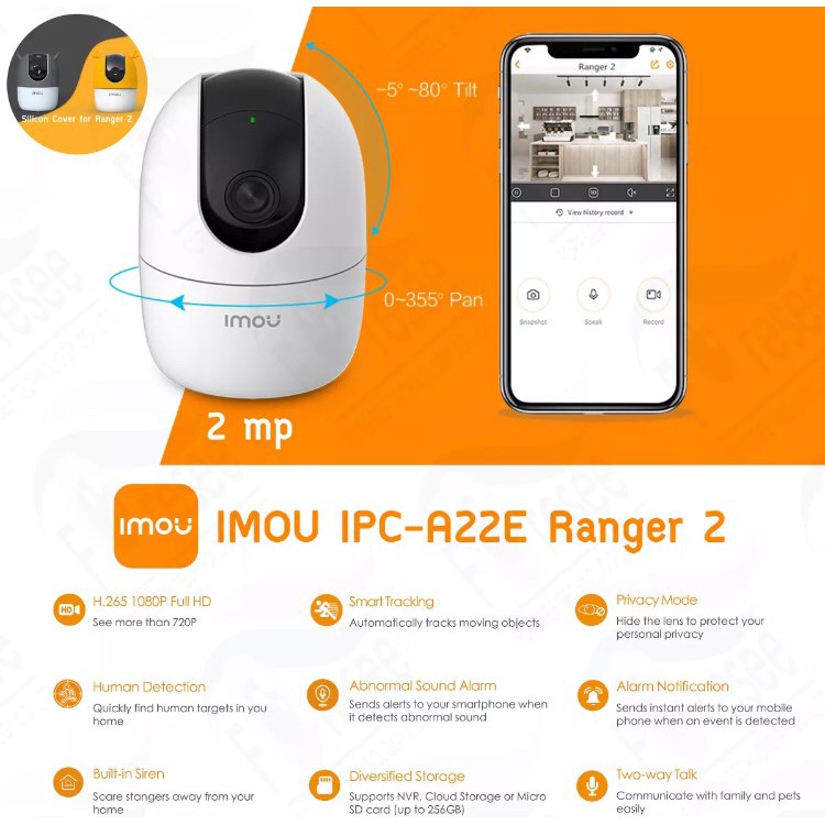 IMOU Ranger2 A1 กล้องวงจรปิดไร้สาย WiFi-Camera PT 2MP รุ่น IPC-A22EP-V2 ...