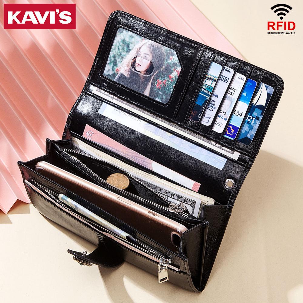 KAVIS Rfid ของแท้หนังผู้หญิงกระเป๋าสตางค์หญิงคลัทช์ Lady กระเป๋าสตางค์ ...
