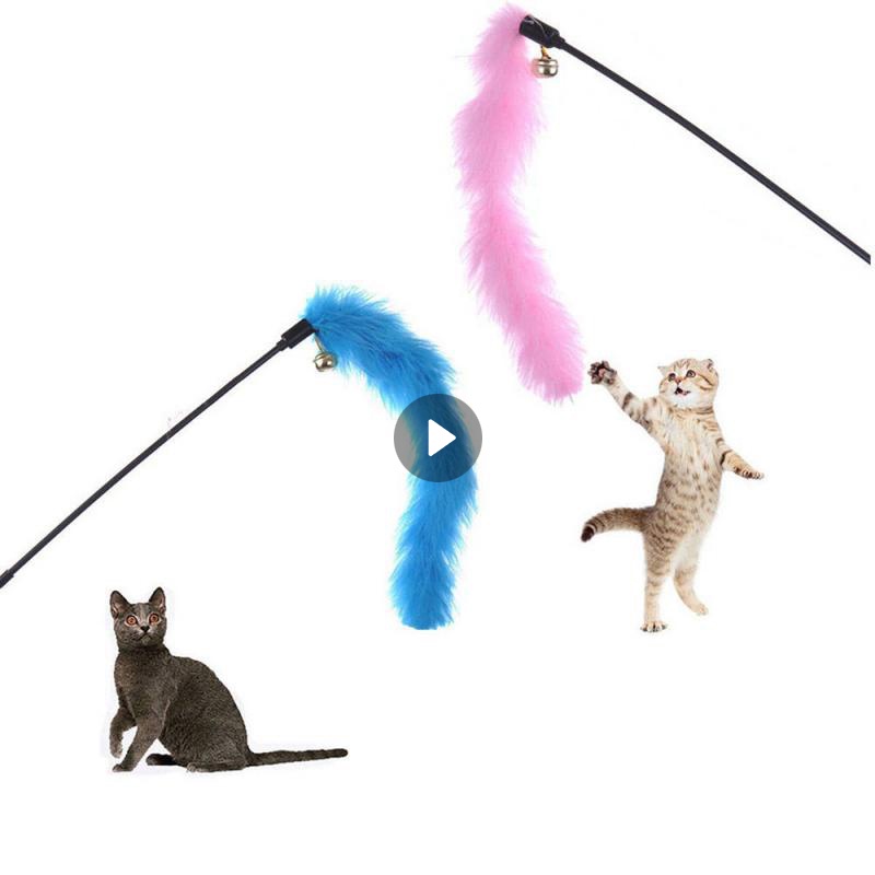 Colorful Feather Toys Cats Interactive Kitten Feather Bell Cat Toys ...