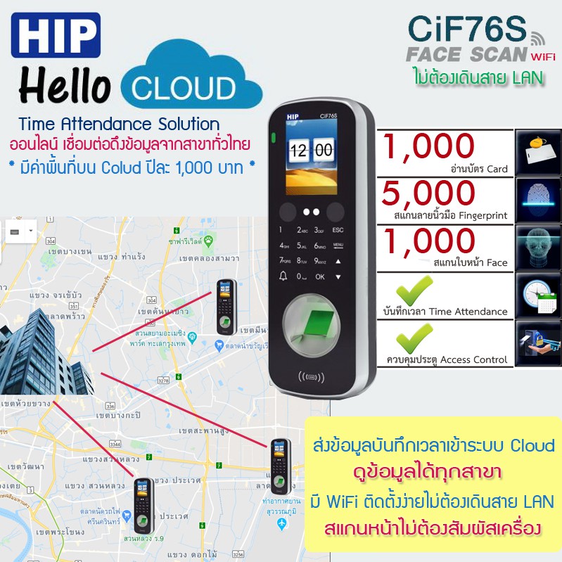 HIP CiF76S CmiF76S เครื่องสแกนลายนิ้วมือ และสแกนใบหน้า เชื่อมต่อผ่าน WIFI, LAN | Shopee Thailand