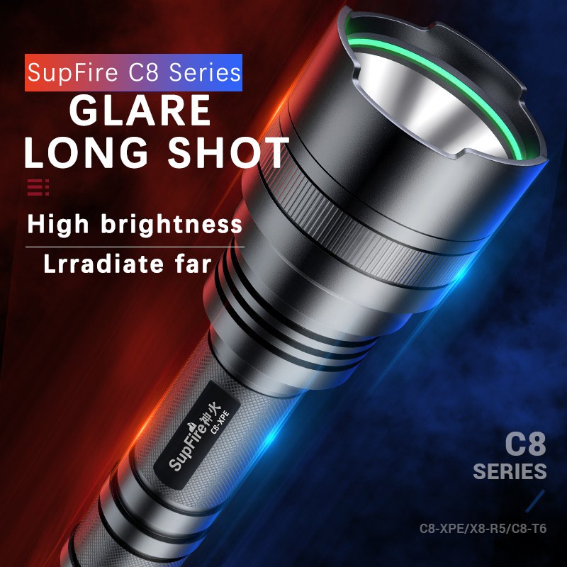Superfire C8-XPE ไฟฉายยุทธวิธี LED 300 ลูเมน พร้อมแบตเตอรี่ 18650 และ ...