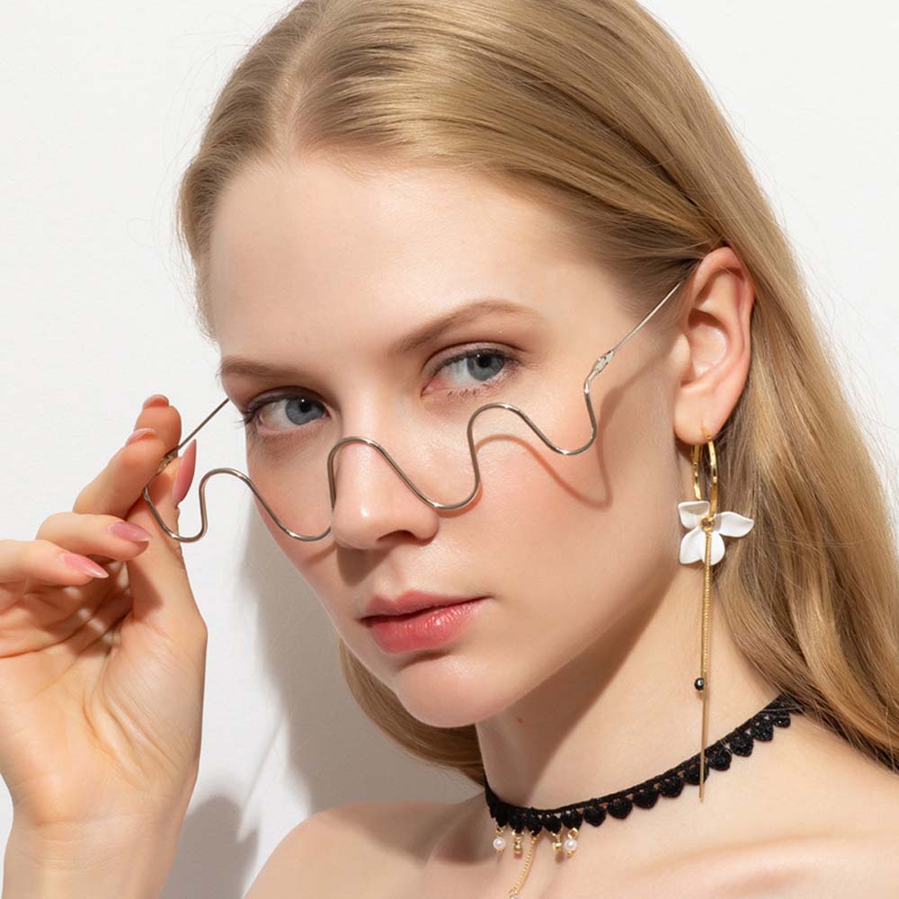 EXPEN Vintage Rimless Wave Glasses Frame Female Decorative Spectacles ...