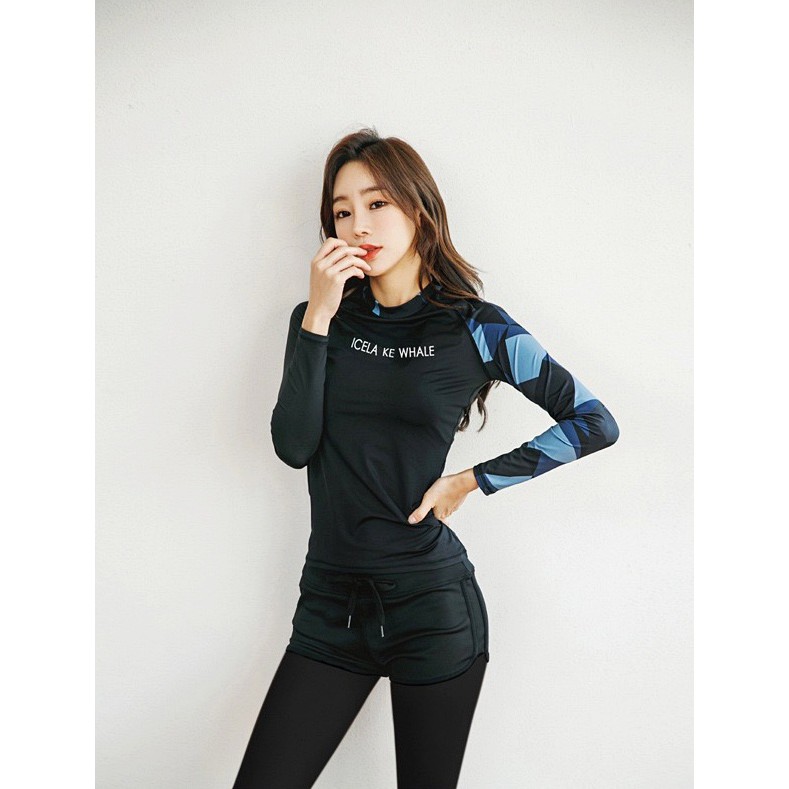 BikiniTime (M-3XL) SB166 ชุดว่ายน้ำคู่ชาย-หญิง แขนยาวขายาว สีดำ กันแดด ชุดดำน้ำ ชุดว่ายน้ำ ...