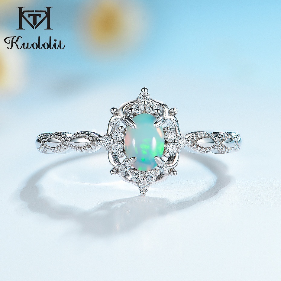 Kuololit Natural Opal Gemstone Rings for Women 925 Sterling Silver Fire ...