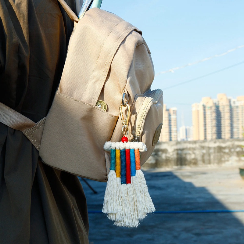 Boho Rainbow Keychain Macrame Rainbow Keyrings Keychains with Tassel ...