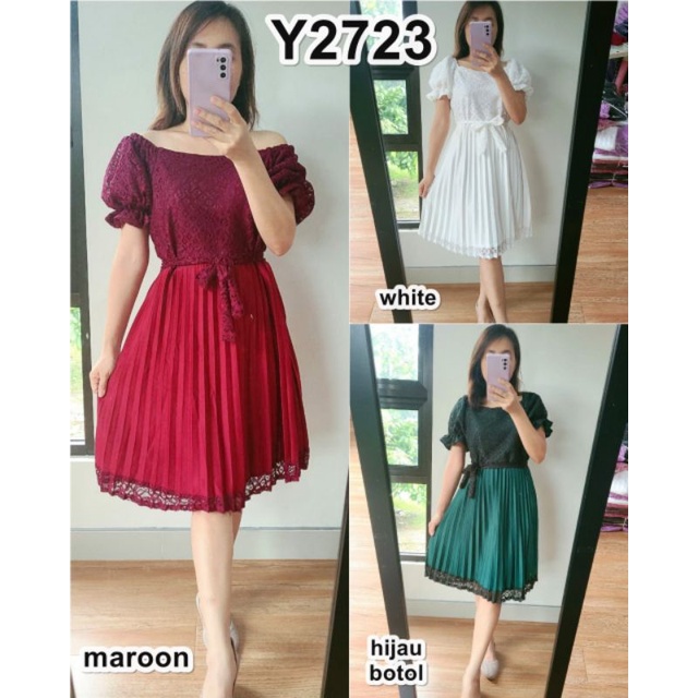 Y2723 ชุดเดรส แบบเรียบ ลดริ้วรอย สําหรับผู้หญิง เหมาะกับงานปาร์ตี้ - yofie81818.th - ThaiPick
