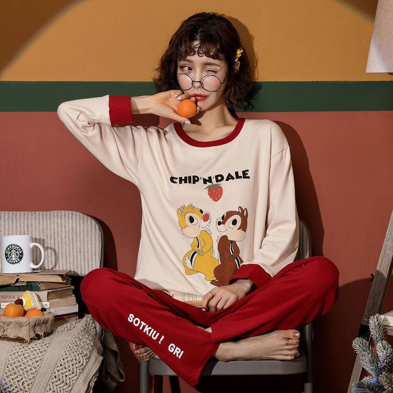 ชุดนอน ชุดนอนด้าย Pajamas Women Spring Autumn And Winter Cotton Long