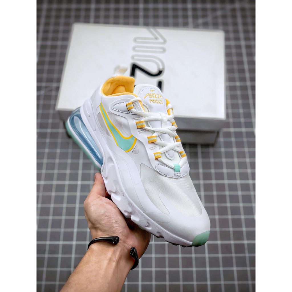 Nike Air Max 270 React สีขาวและสีฟ้าสีเหลือง DJ3027-100 oRnt - sneaker ...
