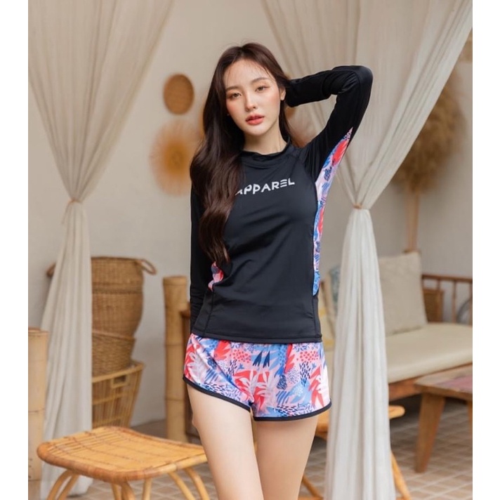 ชุดว่ายน้ำผู้หญิงแขนยาวกันยูวี กางเกงสปอร์ต2ชั้น UPF50+,UV (F-3XL - mandmswimshop - ThaiPick