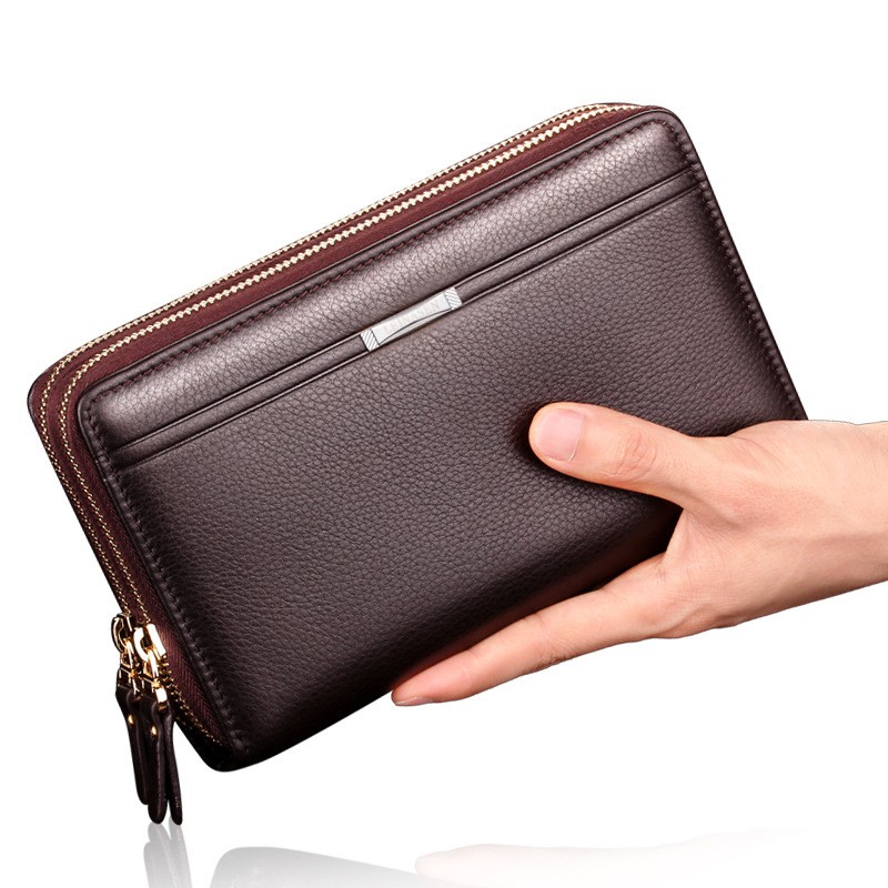 LEINASEN Double Zipper Business Men Clutch Bags Mens Leather Wallet ...