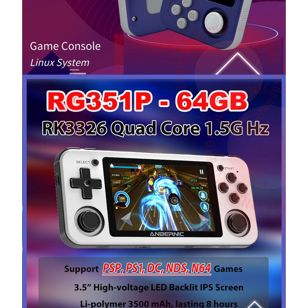 คอนโซลเปลือก128G ANBERNIC RG351P Retro Game Console RK3326 Linux System PC Shell PS1 Game Player ...