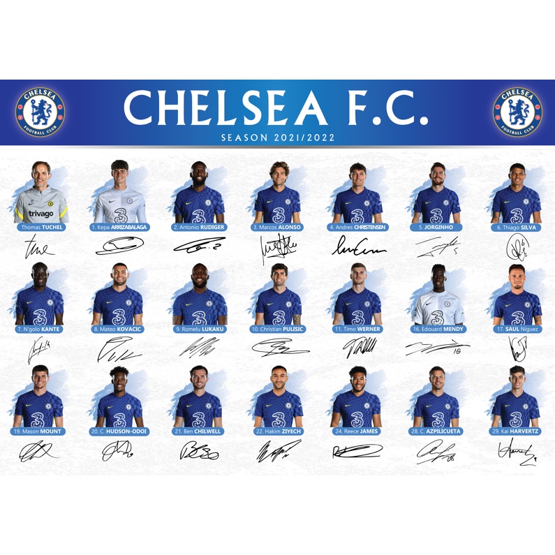 โปสเตอร์ เชลซี พร้อมลายเซ็นทั้งทีม ภาพคมชัดใบหนาเกรด A ขนาด 20x28 นิ้ว ...