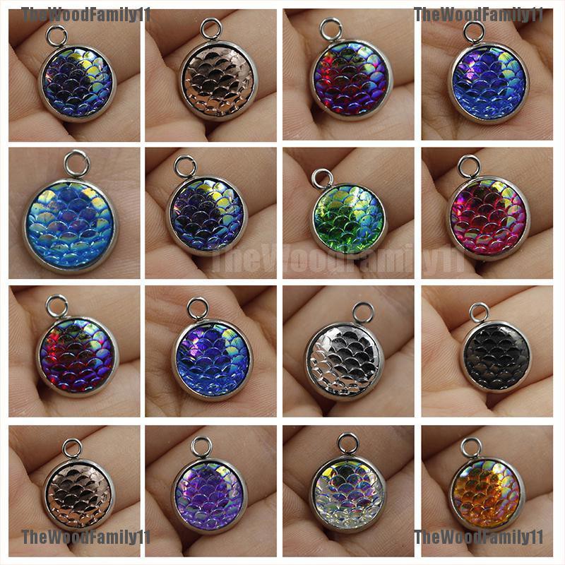 THF 5Pcs 12mm stainless steel mermaid fish scale charms round pendants ...