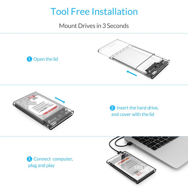 ORICO 2.5 USB 3.0 SATA HDD Box HDD Hard Disk Drive External HDD Enclosure Transparent Case Tool ...