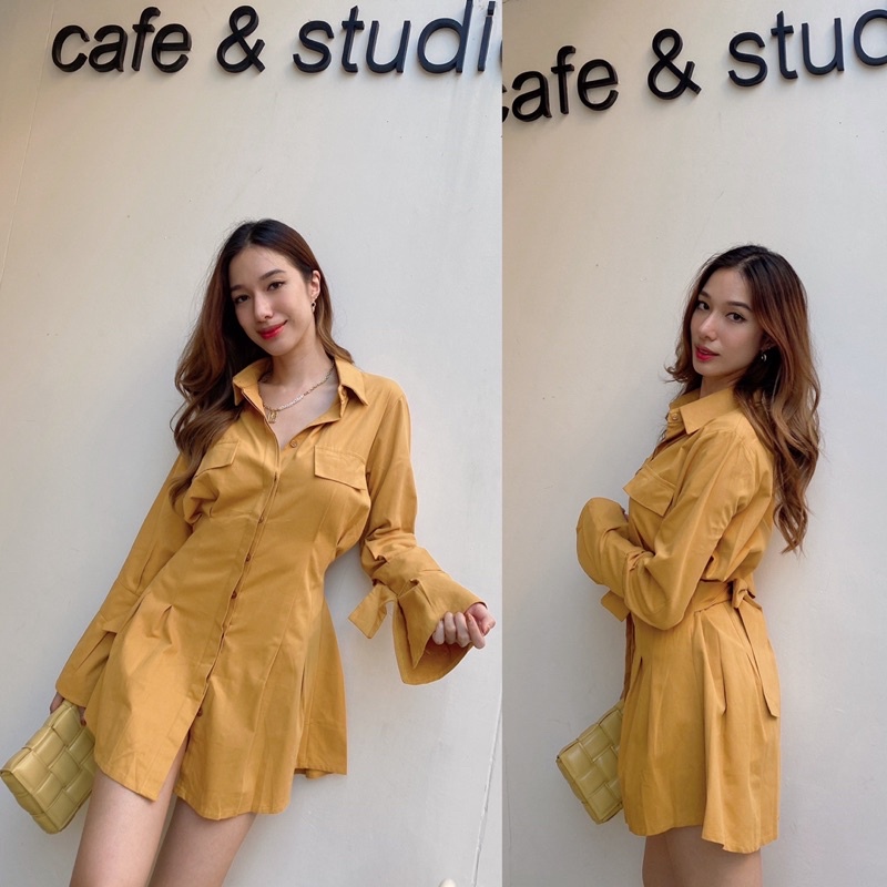 มินิเดรสเชิ้ต แขนยาว ระบายมัดเอวMika.brand - stylesupa - ThaiPick