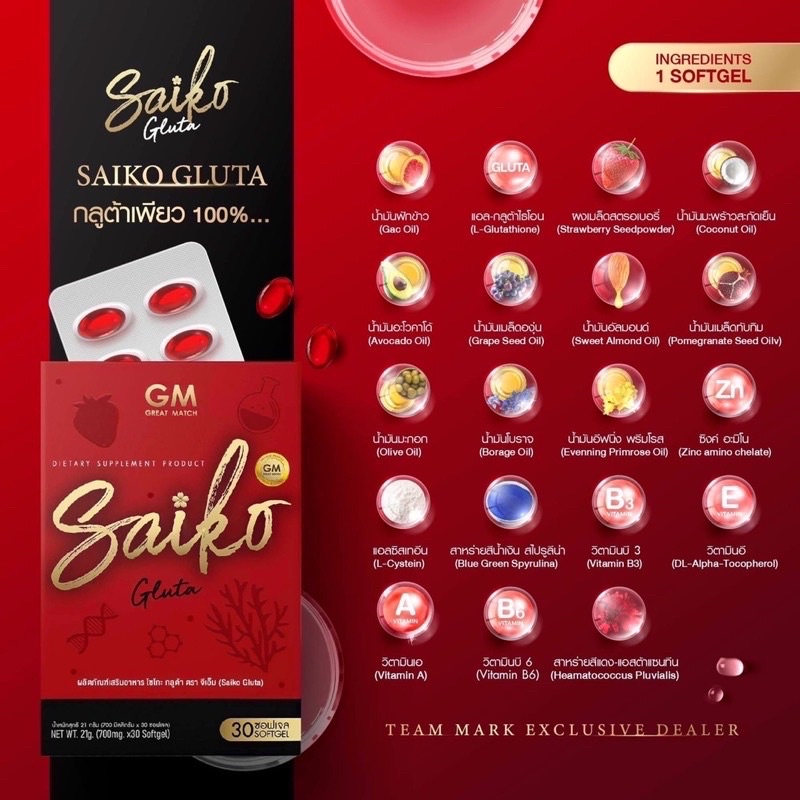 SAIKO GLUTA ไซโกะกลูต้า กลูต้าไซโกโนะ บรรจุ 30 ซอฟเจล - candy85shop - ThaiPick