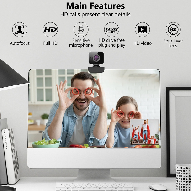 1080P HD Webcam Built-in Microphone Auto Focus USB Plug-And-Play Video ...