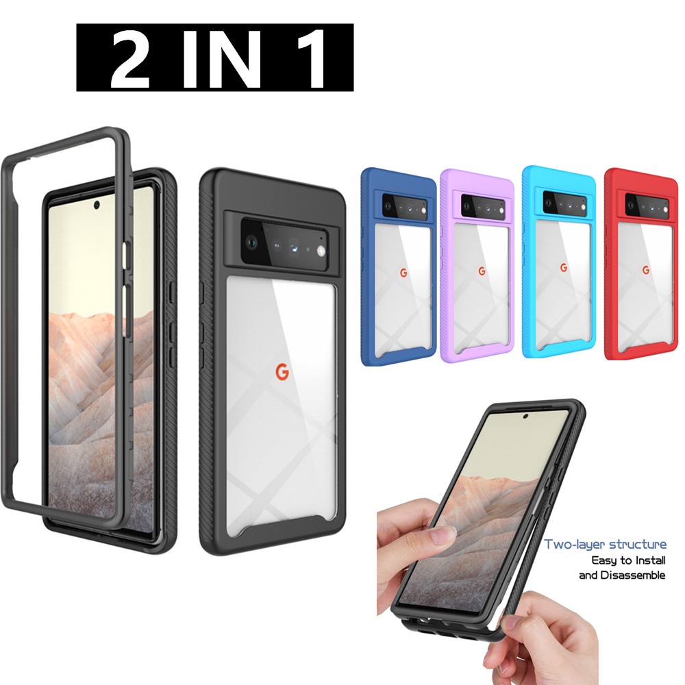2 in 1 Luxury Hybrid Shockproof Armor Case For Google Pixel 7 6 Pro 6A ...