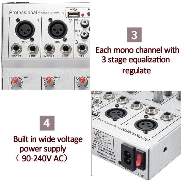 Mini 4 Channel Karaoke Audio Mixer Amplifier Professional Microphone ...