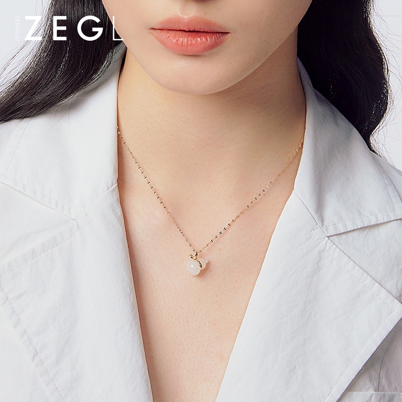 ZEGL ขนาดเล็ก gourd สร้อยคอหญิง 925 เงินสเตอร์ลิง niche light หยกจี้กระดูกไหปลาร้าสร้อยคอสำหรับ ...