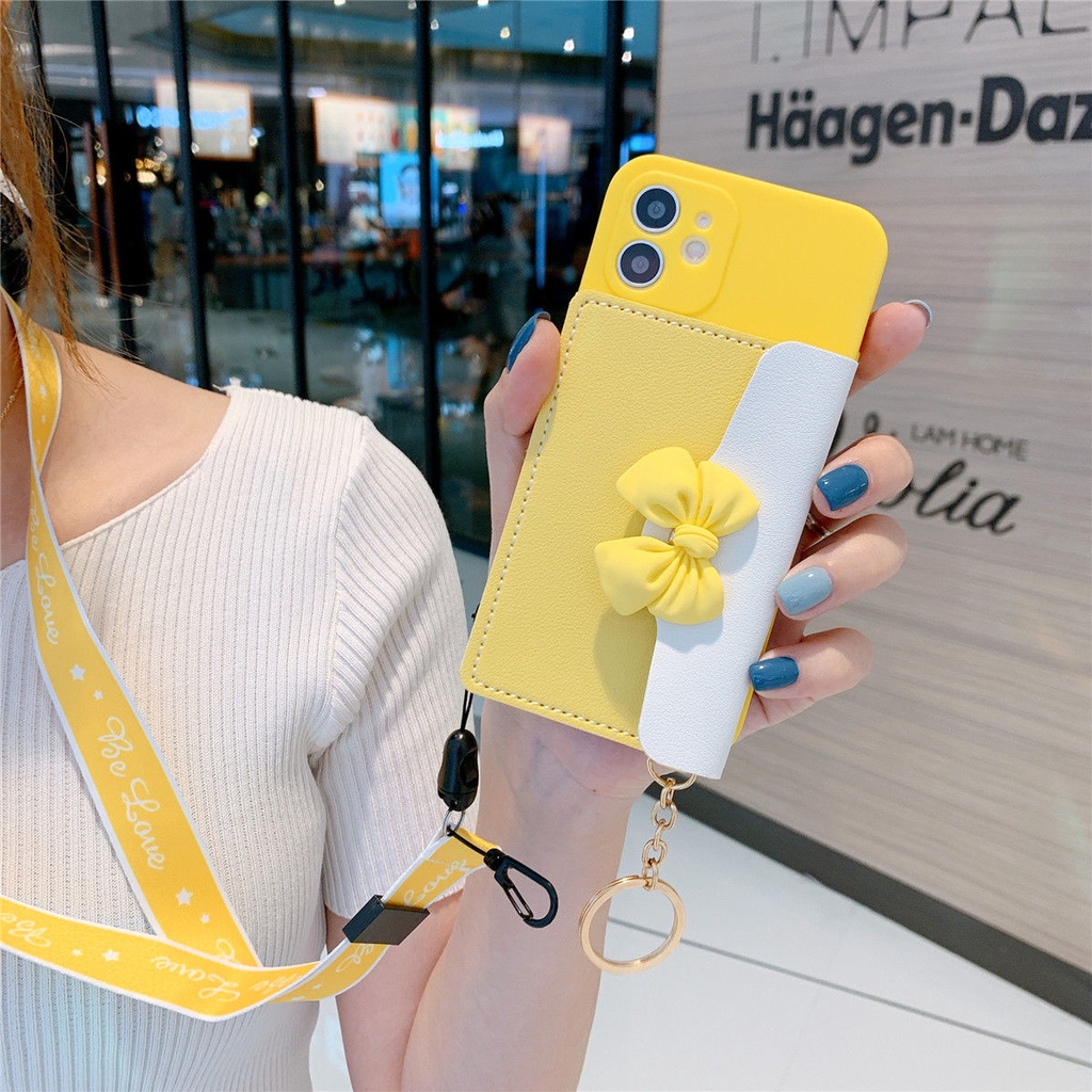 เคสโทรศัพท์มือถือ กันกระแทก ประดับโบว์ พร้อมช่องใส่บัตร สําหรับ Oppo